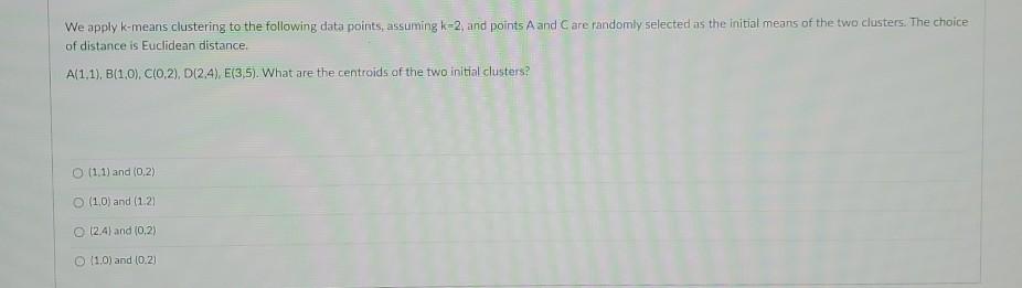 Solved We apply k-means clustering to the following data | Chegg.com