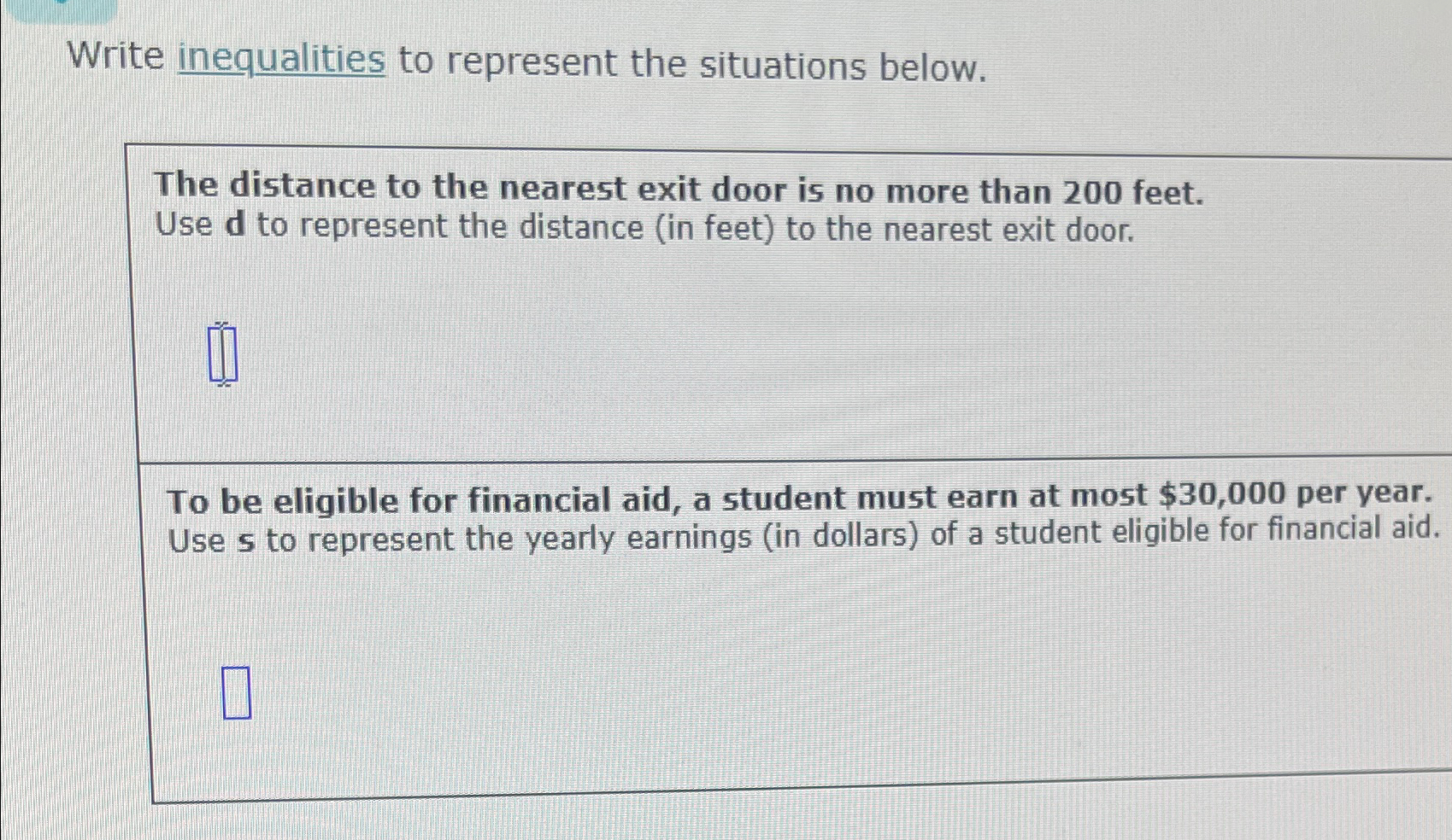 Solved Write inequalities to represent the situations | Chegg.com