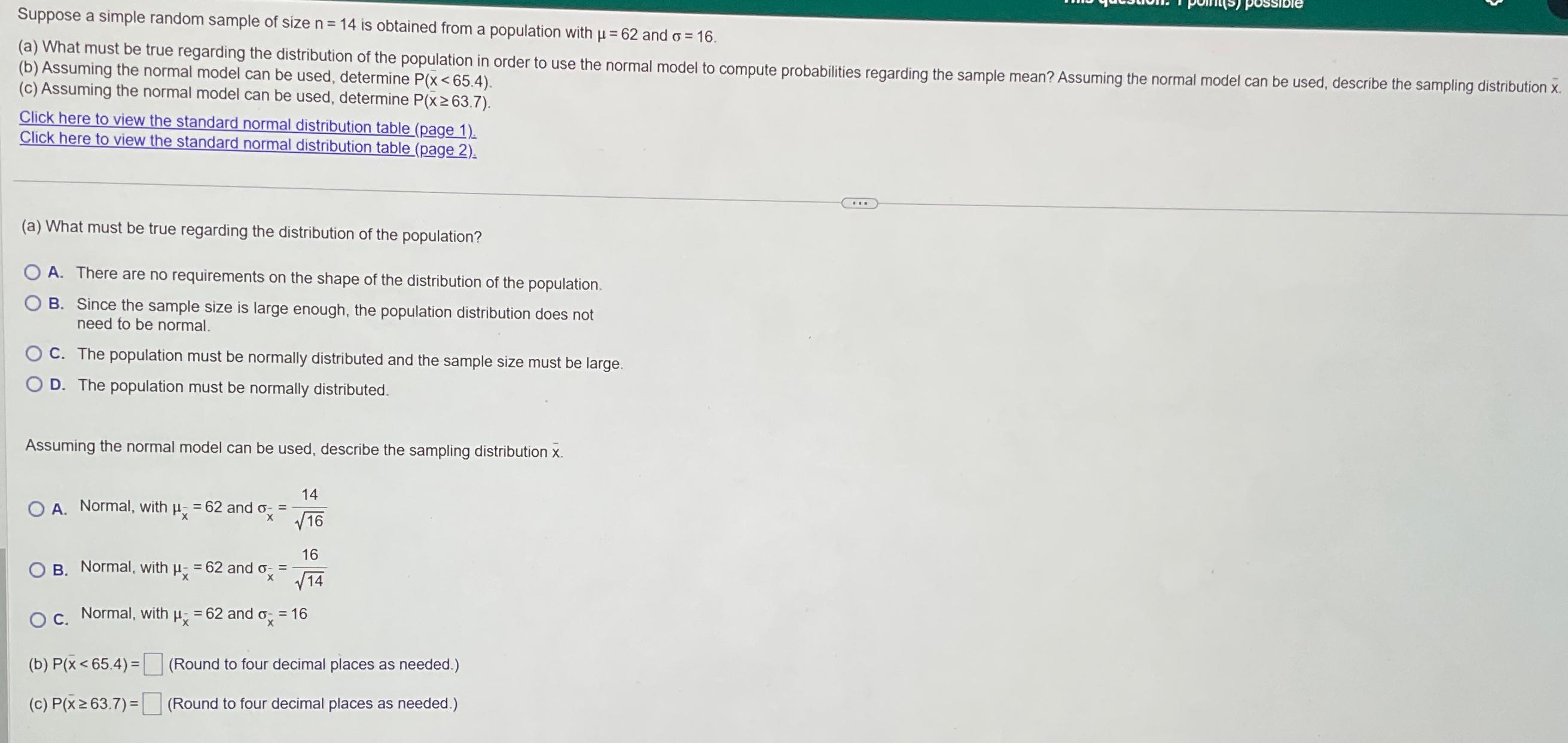 Solved Suppose a simple random sample of size n=14 ﻿is | Chegg.com
