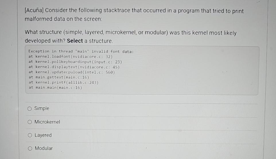 Solved [Acuña] ﻿Consider the following stacktrace that | Chegg.com