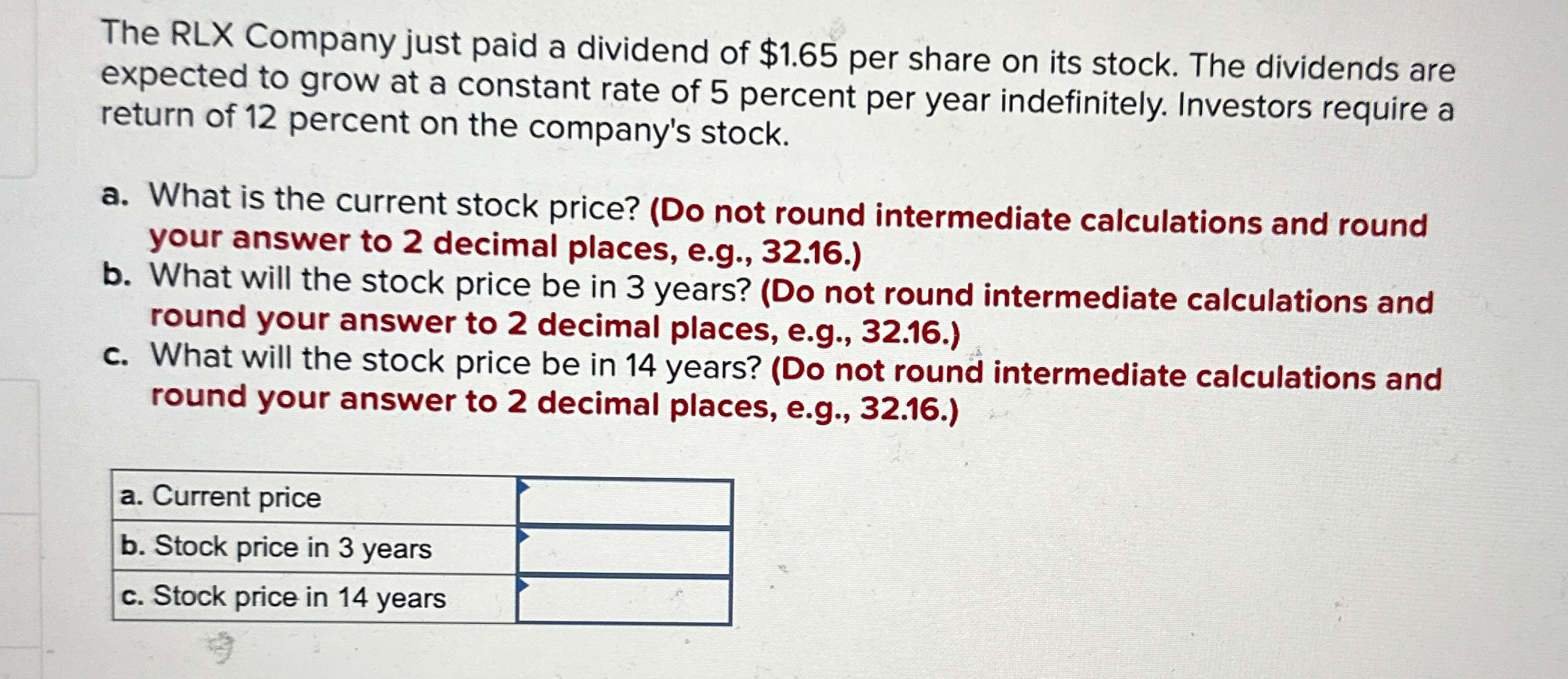 Solved The RLX Company just paid a dividend of $1.65 ﻿per | Chegg.com