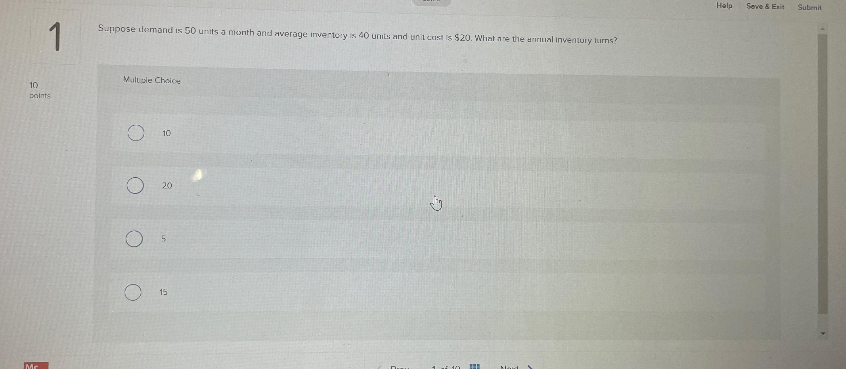 Solved Help Save & ExitSubmitSuppose demand is 50 ﻿units a | Chegg.com