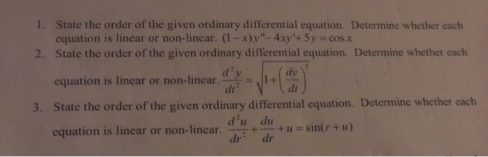 Solved State The Order Of The Given Ordinary Differential