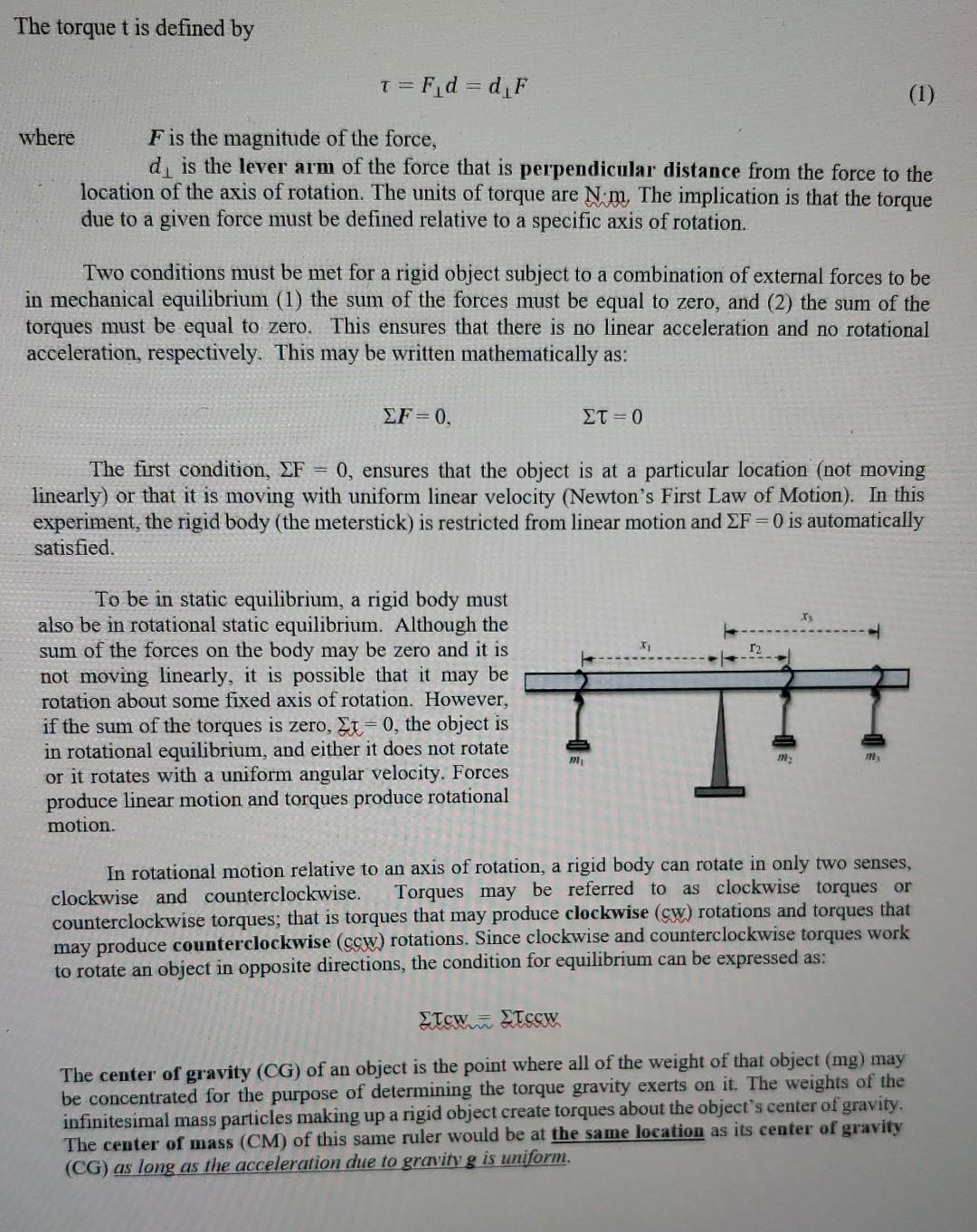 Solved Physics 201 (College Physics-1) Laboratory Exercise | Chegg.com