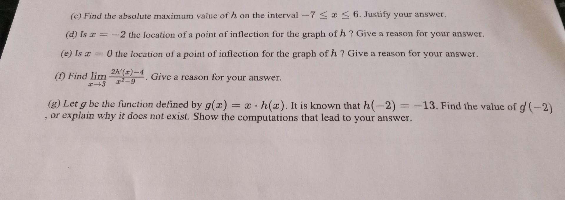 Solved Graph of h′ The graph of the function h′, the | Chegg.com