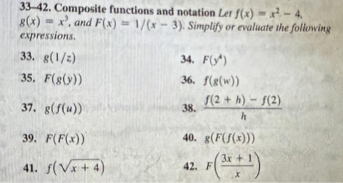 Solved 33-42. Composite functions and notation Let | Chegg.com