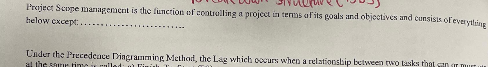Solved Project Scope management is the function of | Chegg.com