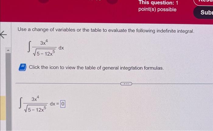 Solved Use a change of variables or the table to evaluate | Chegg.com