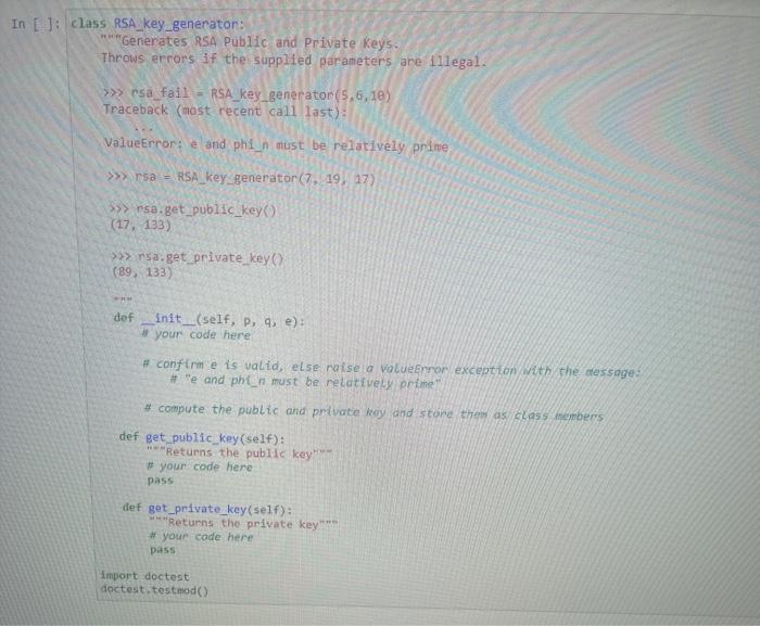 Solved Part 2: RSA Key Generator The next class wil generate | Chegg.com