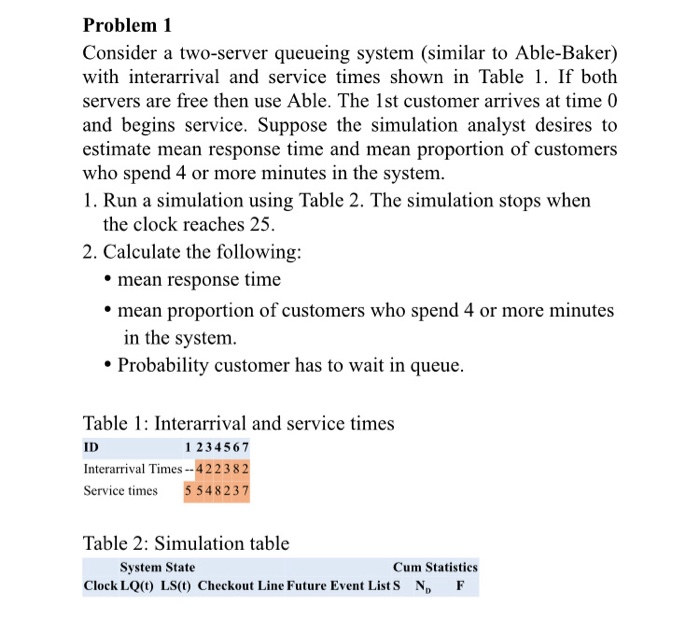 Problem 1 Consider a two-server queueing system | Chegg.com