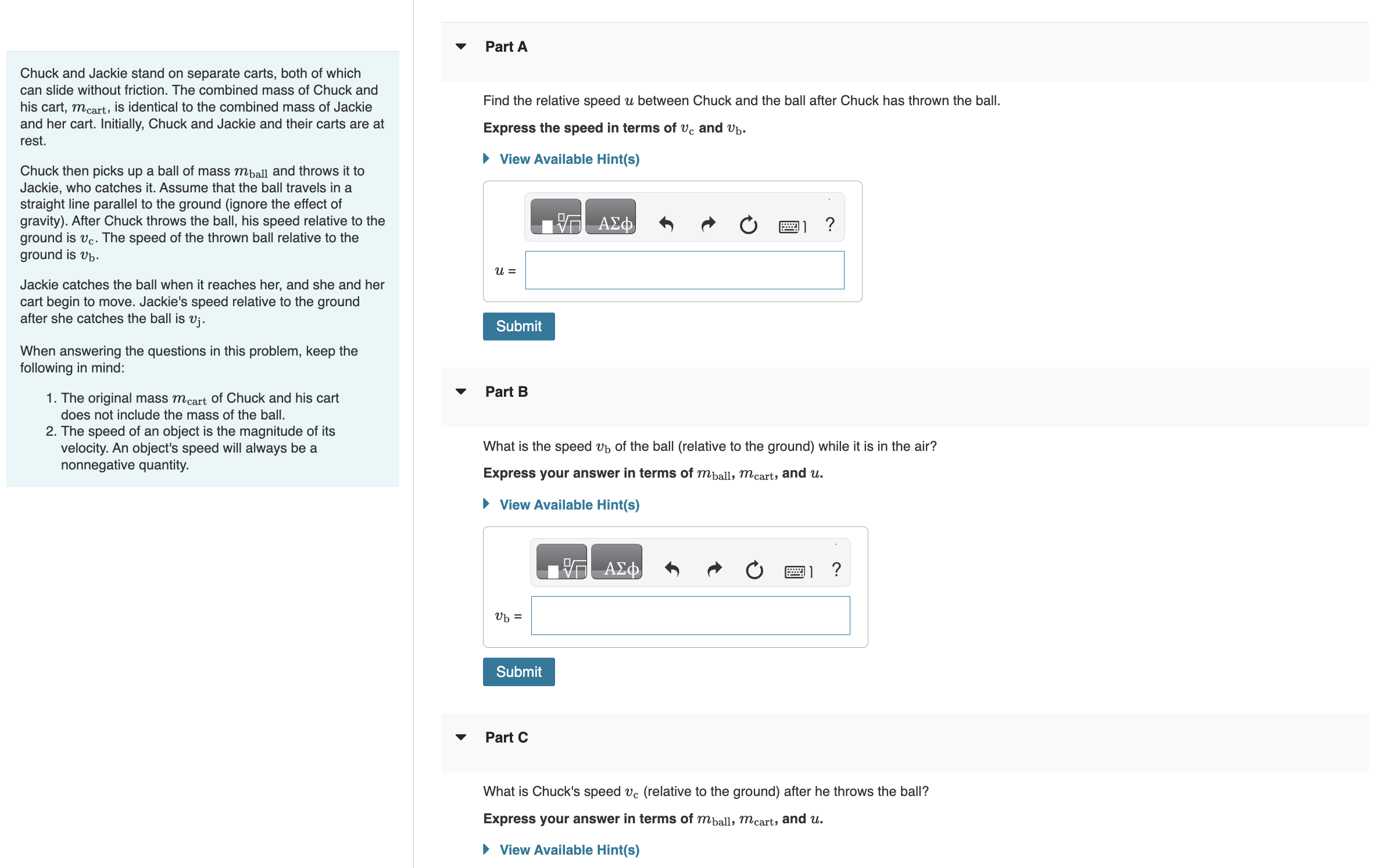 Solved Part AChuck and Jackie stand on separate carts, both | Chegg.com