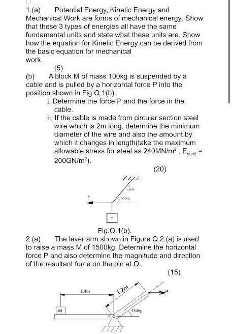 Solved 1.(a) Potential Energy, Kinetic Energy and Mechanical | Chegg.com