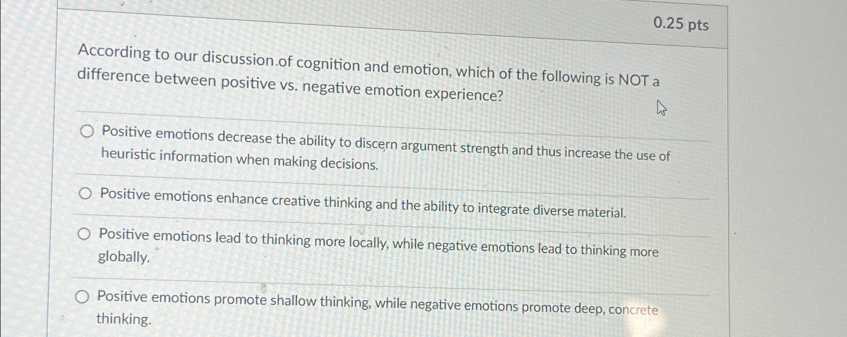 Solved 0.25 ﻿ptsAccording to our discussion of cognition and | Chegg.com