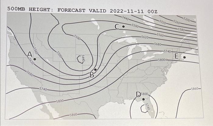 Solved 500mb Height Map: f. On the 500mb height map, label | Chegg.com