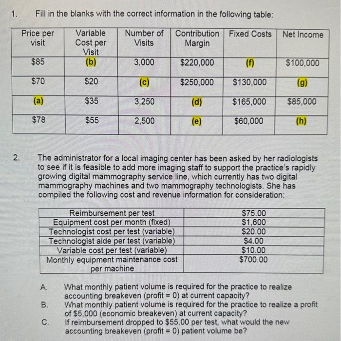 Solved 1. Fill in the blanks with the correct information in | Chegg.com