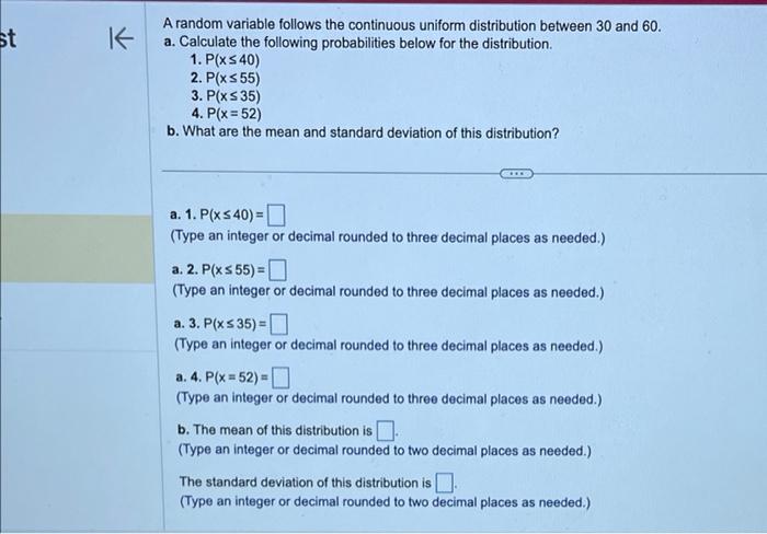 Solved A random variable follows the continuous uniform | Chegg.com