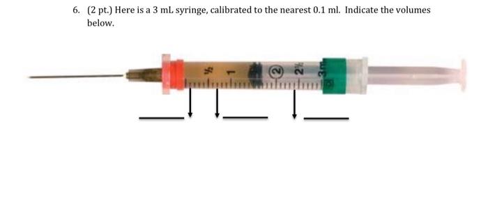 Solved 6. (2 pt.) Here is a 3 mL syringe, calibrated to the | Chegg.com