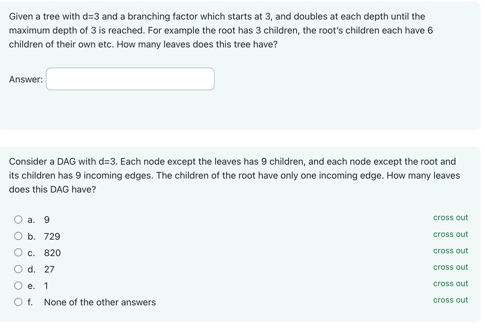 Solved Given a tree with d=3 ﻿and a branching factor which | Chegg.com