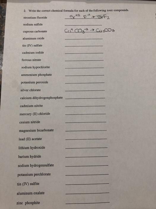 Solved write the correct chemical formula for each of the | Chegg.com