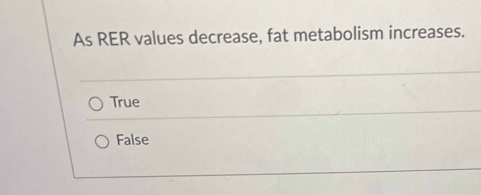 Solved As RER values decrease, fat metabolism | Chegg.com