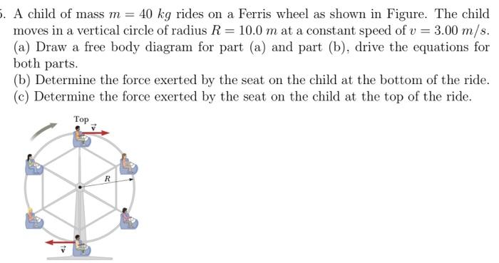 Solved A child of mass m=40 kg rides on a Ferris wheel as | Chegg.com