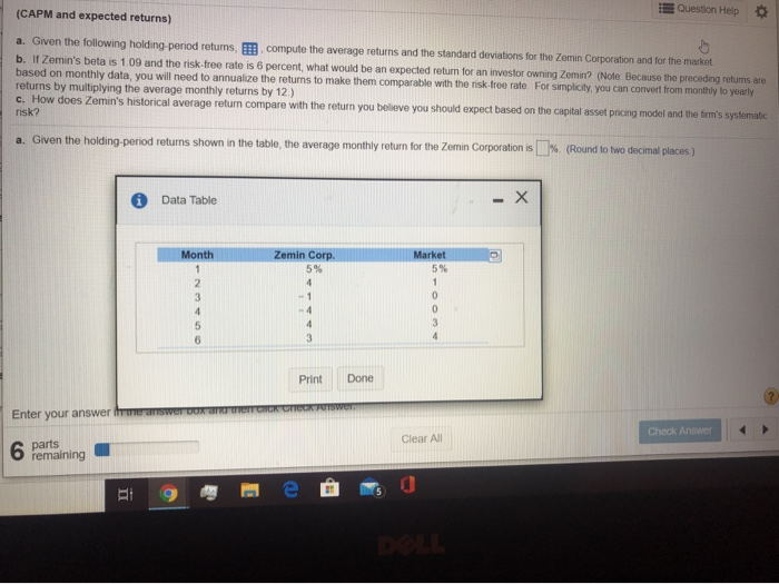 Solved (CAPM and expected returns) a. Given the following | Chegg.com
