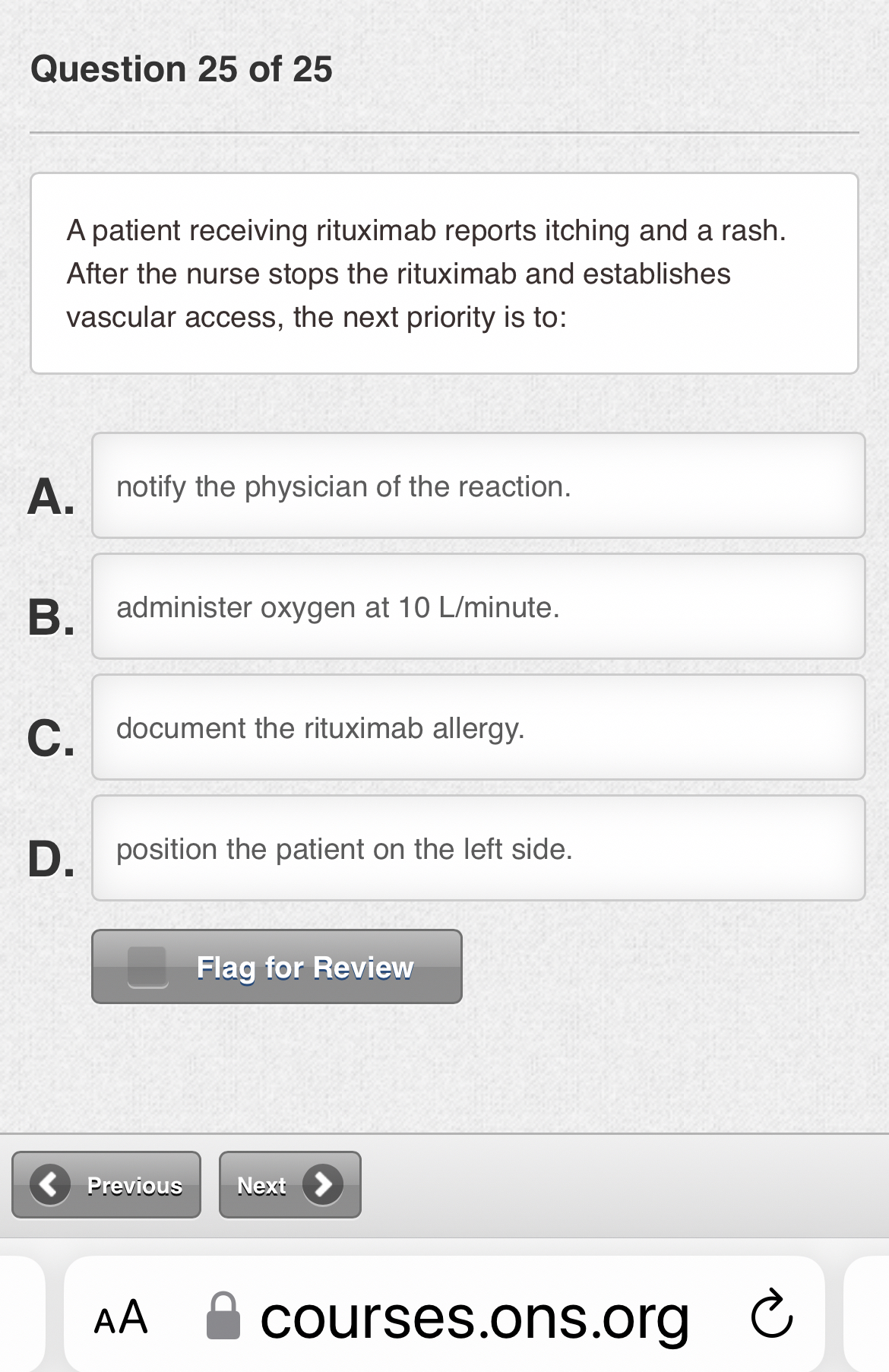 Solved Question 25 ﻿of 25A patient receiving rituximab | Chegg.com