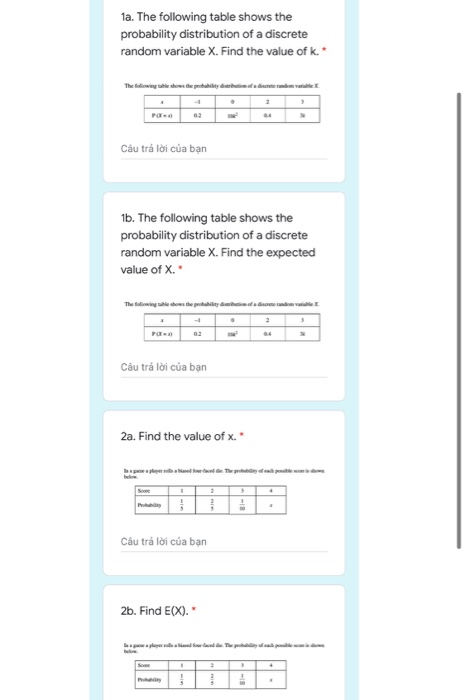 Solved 1a. The following table shows the probability | Chegg.com