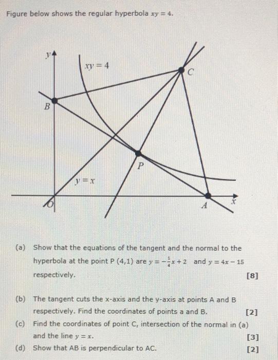Solved Figure below shows the regular hyperbola xy = 4. W = | Chegg.com