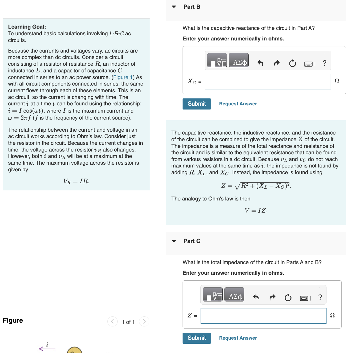 Solved Part BWhat is the capacitive reactance of the circuit | Chegg.com