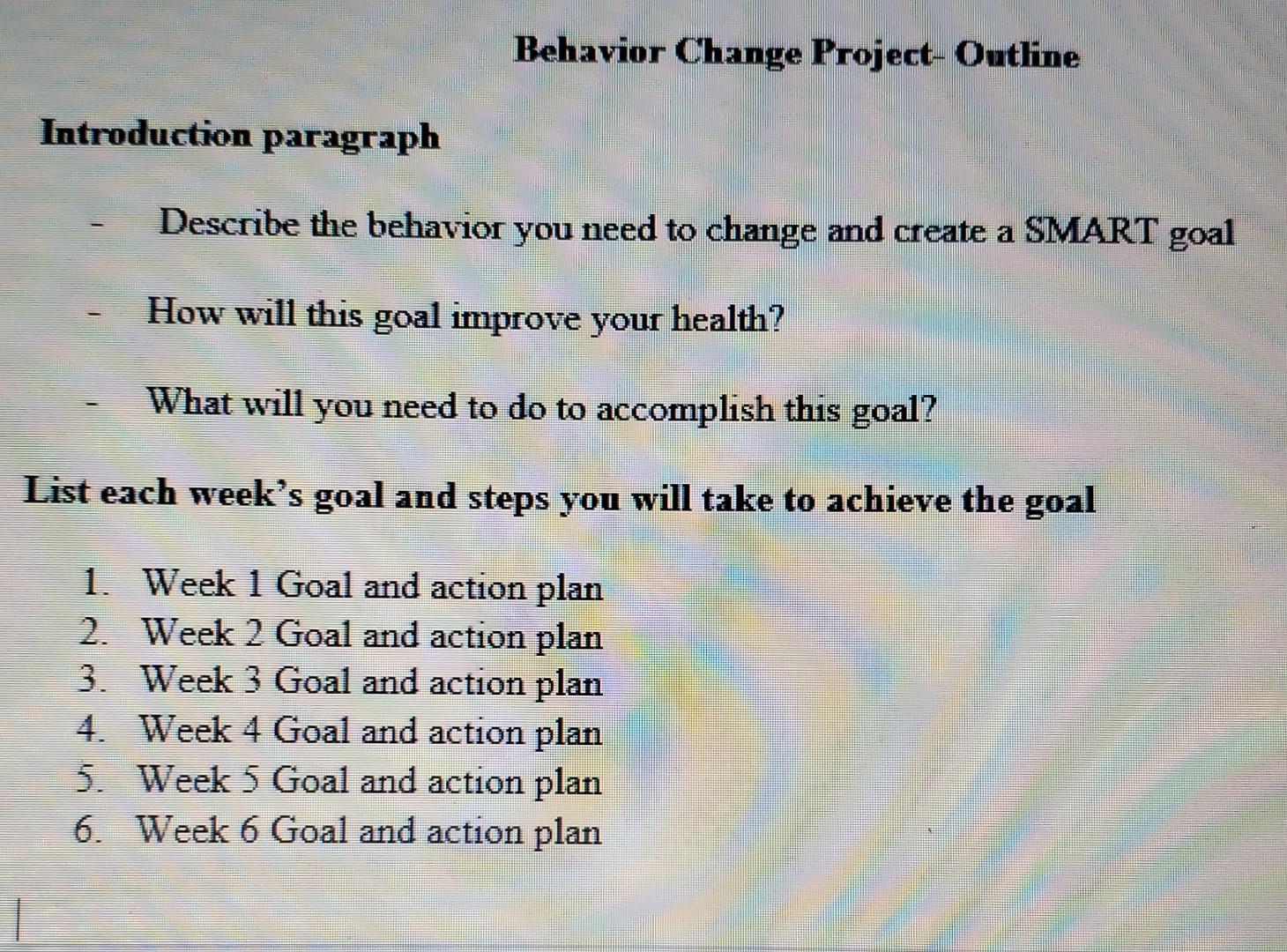 Behavior Change Project-Outline Introduction | Chegg.com