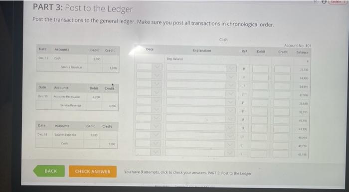 PART 3: Post to the Ledger Post the transactions to | Chegg.com