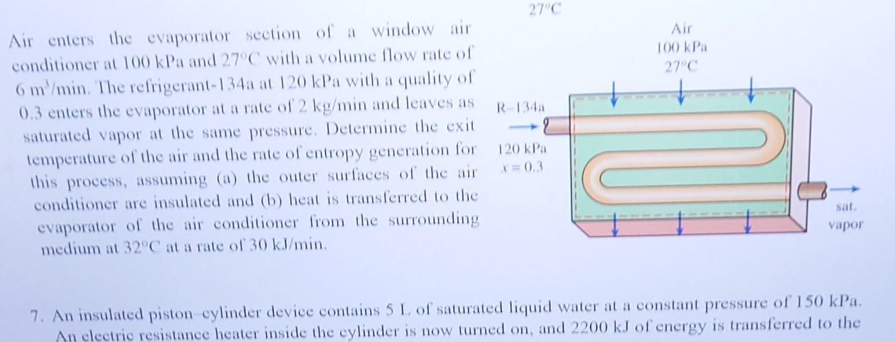 Solved Air enters the evaporator section of a window air | Chegg.com
