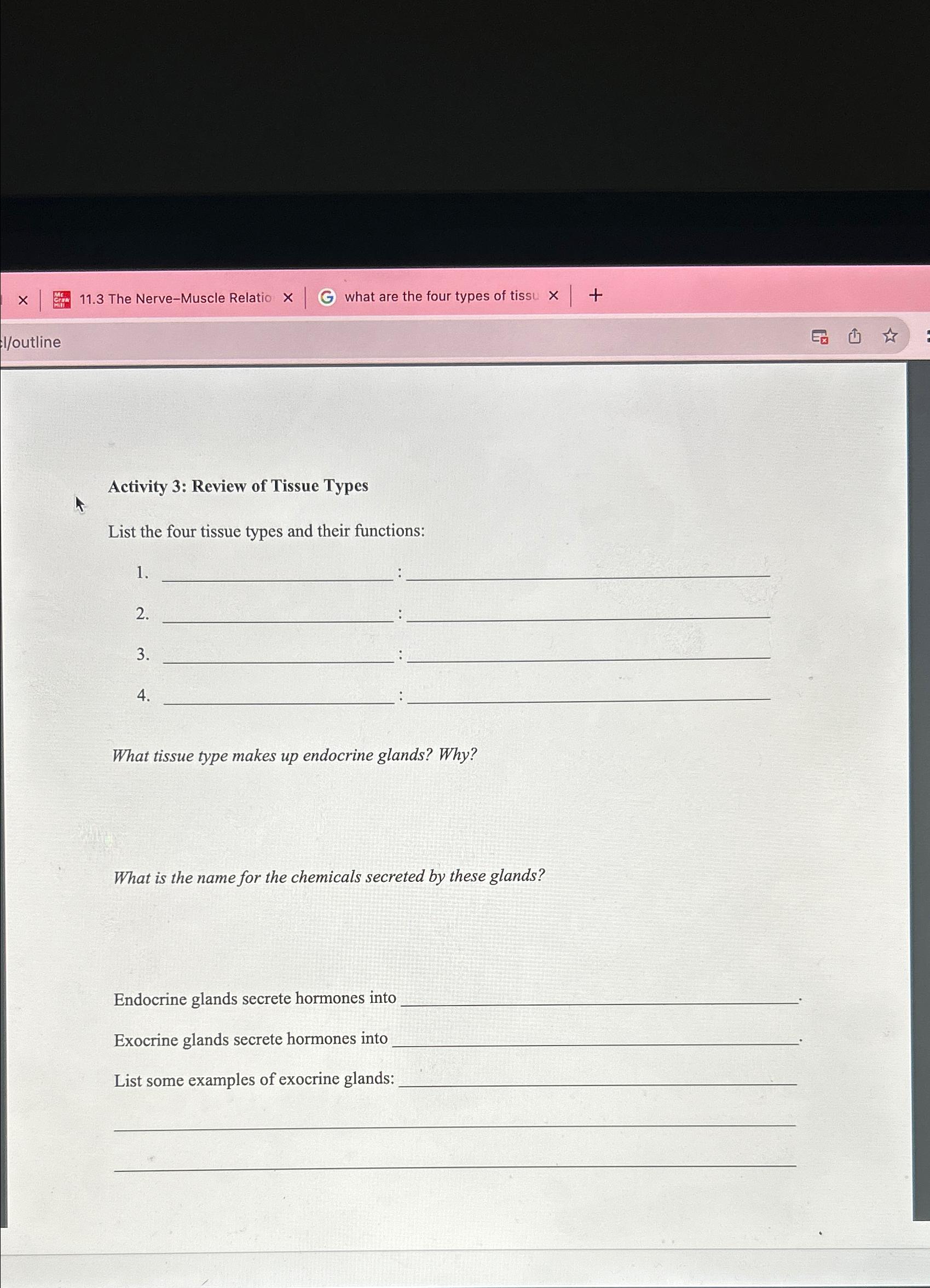 Solved Activity 3: Review of Tissue TypesList the four | Chegg.com