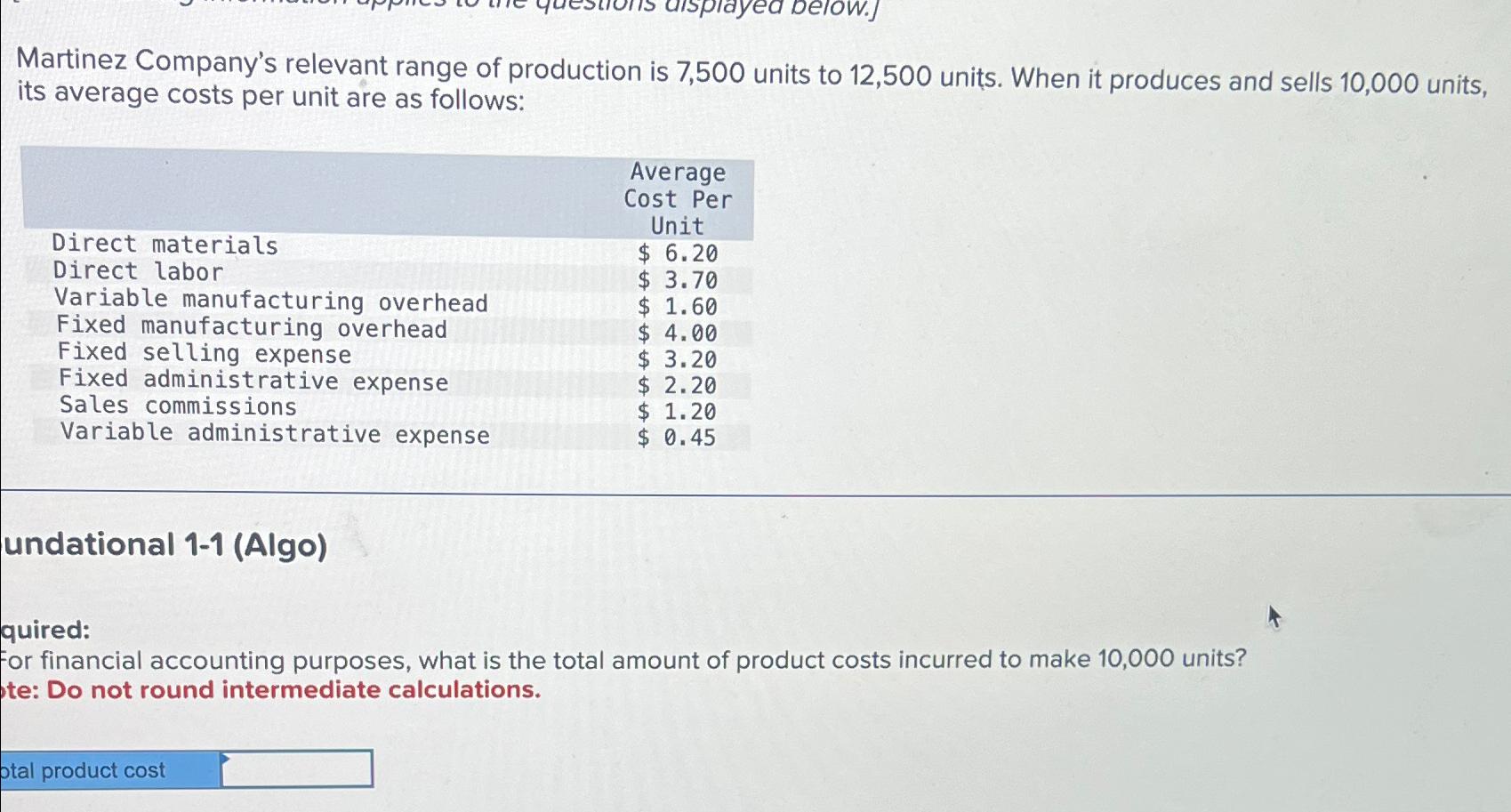 Solved Martinez Company's relevant range of production is | Chegg.com