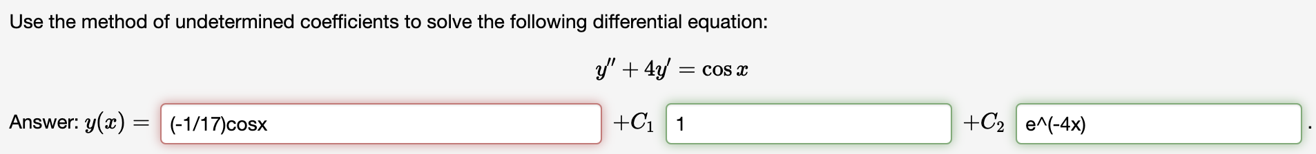 Solved Use the method of undetermined coefficients to solve | Chegg.com