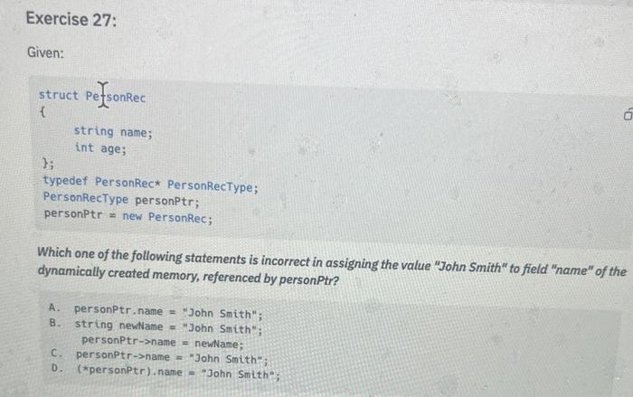 Solved Exercise 24: (True/False) Glven: struct BankRetc: \& | Chegg.com