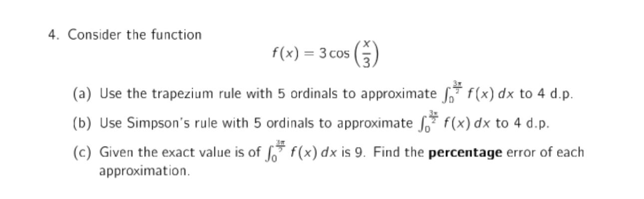 Solved Consider the functionf(x)=3cos(x3)(a) ﻿Use the | Chegg.com