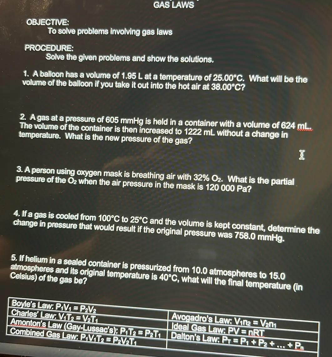Solved 1. A balloon has a volume of 1.95 L at a temperature | Chegg.com