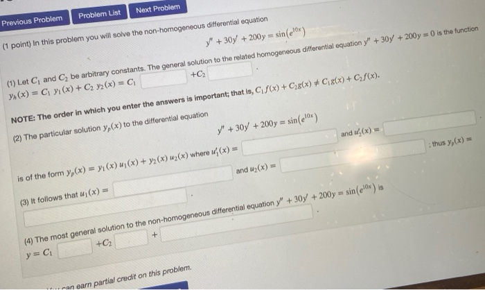 Solved Problem List Next Problem Previous Problem (1 point) | Chegg.com