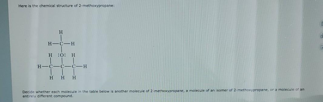 Solved Here is the chemical structure of 2-methoxypropane: H | Chegg.com