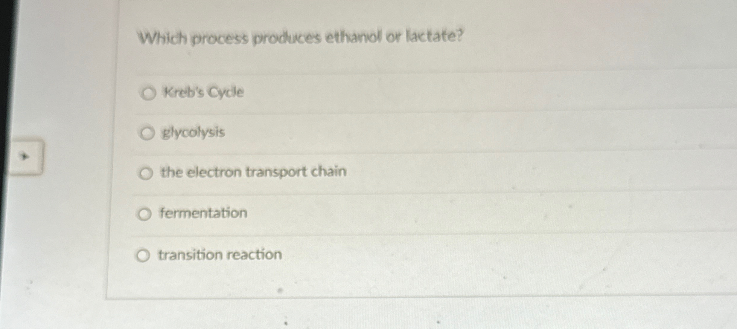 Solved Which process produces ethanol or lactate?Kreb's | Chegg.com