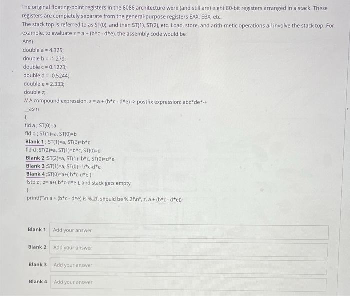 Solved The original floating-point registers in the 8086 | Chegg.com