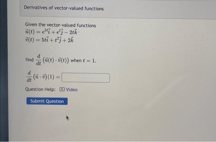 Solved Derivatives of vector-valued functions Given the | Chegg.com