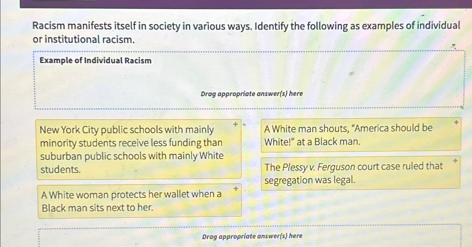 Solved Racism manifests itself in society in various ways. | Chegg.com