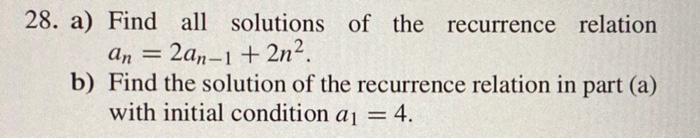 Solved 28 A Find All Solutions Of The Recurrence Relation
