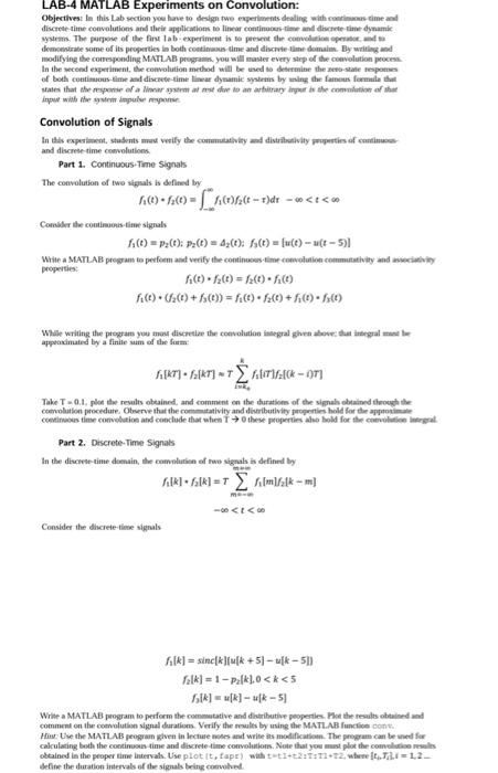 Solved LAB-4 MATLAB Experiments on Convolution: Objectives: | Chegg.com