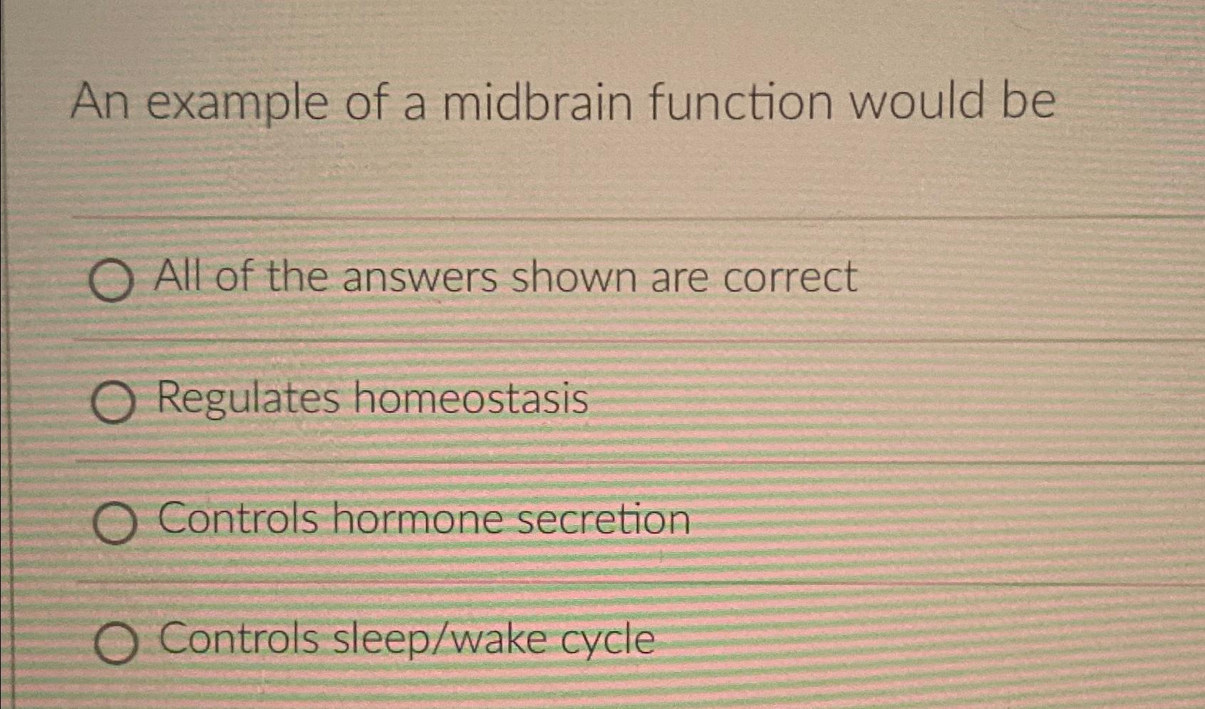 Solved An example of a midbrain function would beAll of the | Chegg.com
