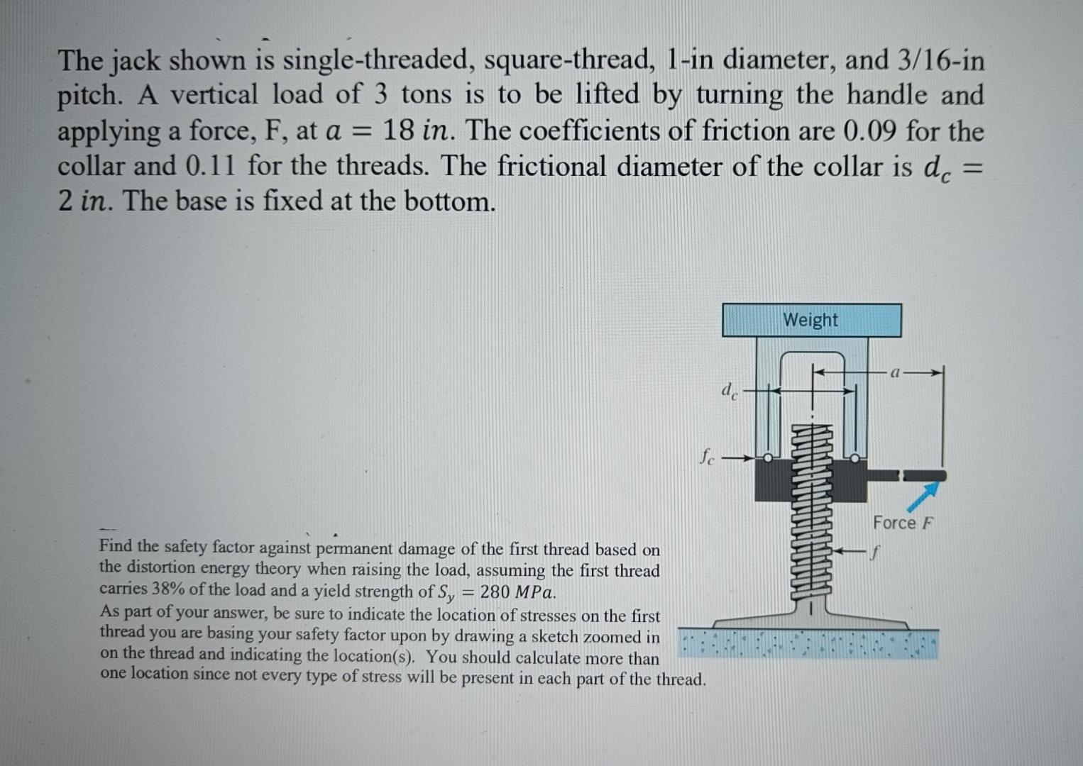 Solved The jack shown is single-threaded, square-thread, | Chegg.com