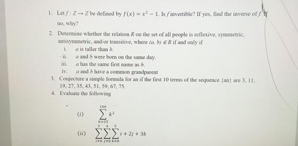 Solved Let f:Z→Z ﻿be defined by f(x)=x2-1. ﻿Is f | Chegg.com